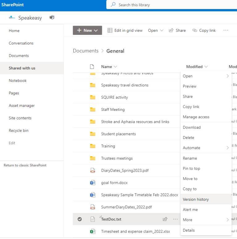 Accessing the Version History of a Microsoft Teams File – Speakeasy