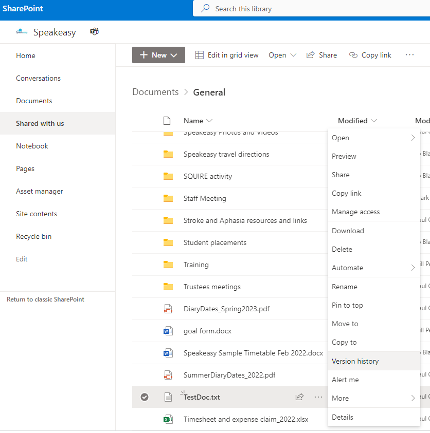 Accessing the Version History of a Microsoft Teams File – Speakeasy